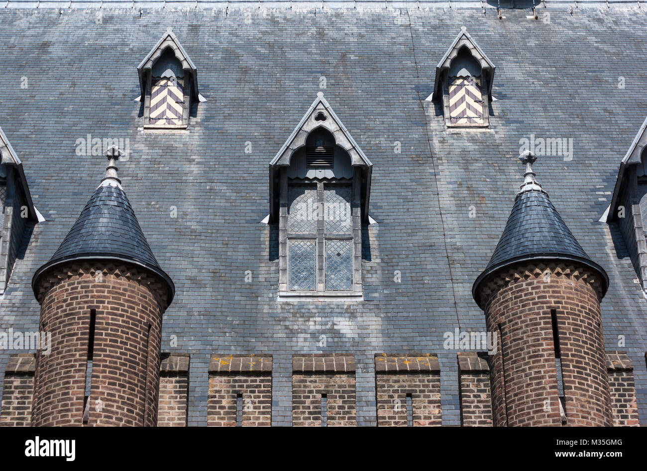 View of Ridderzaal’s side wall and roof, with turrets and dormers ...