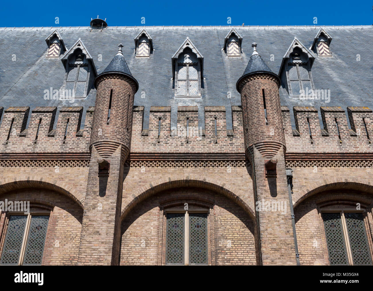 View of Ridderzaal’s side wall and roof, with turrets and dormers ...