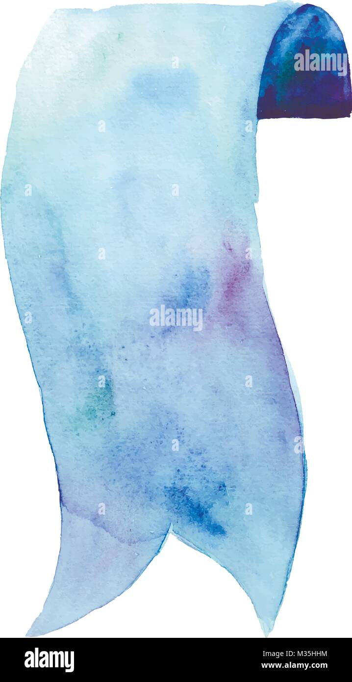 Watercolor blue ribbon vector clip art hand painted aquarell aqua color ...