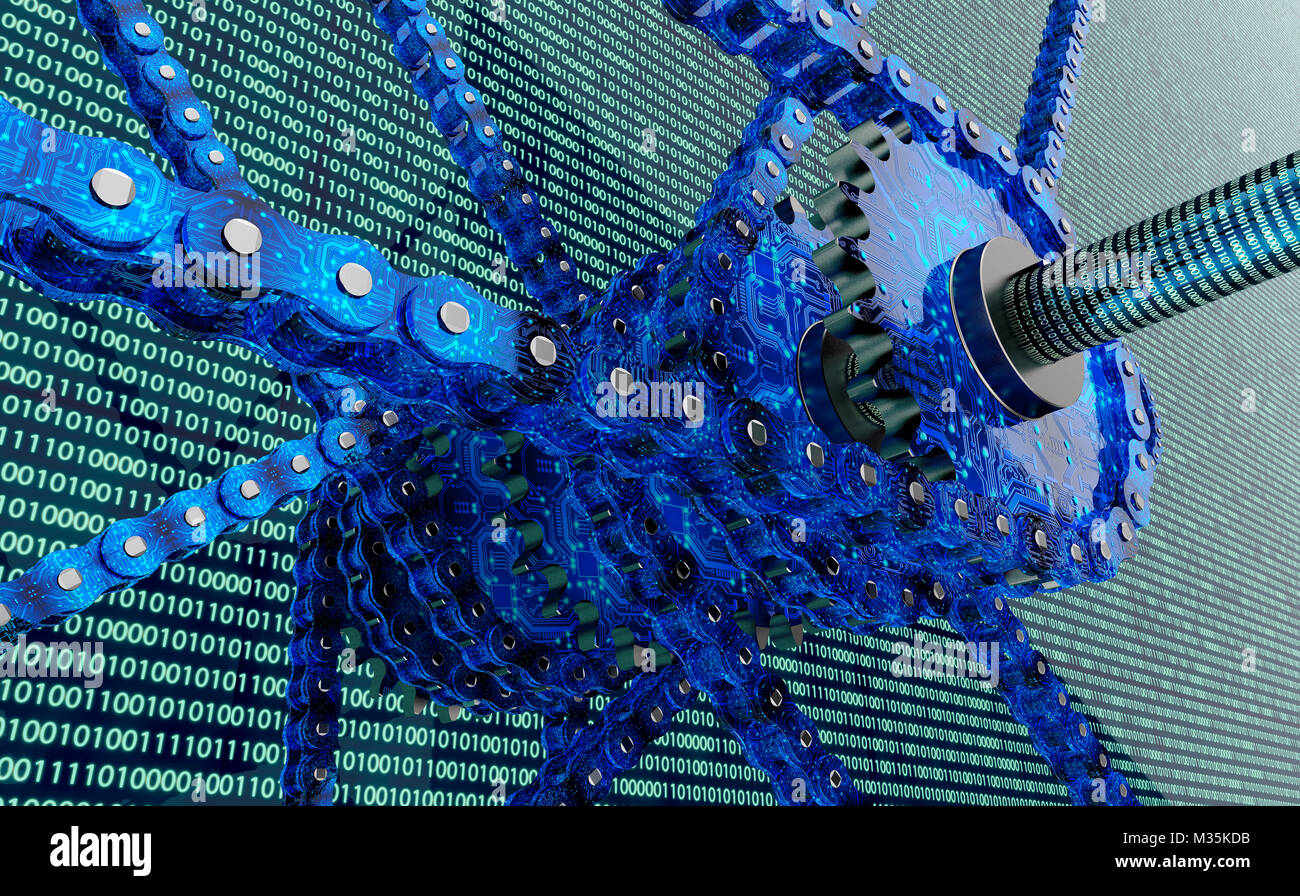 Blockchain technologie used in digital computer networks isolated on ...