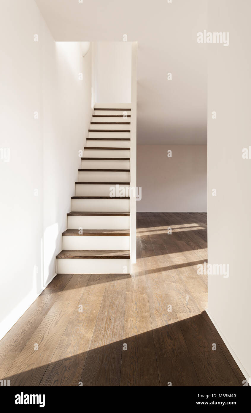Architecture, interior of a new apartment, staircase view from the hall ...