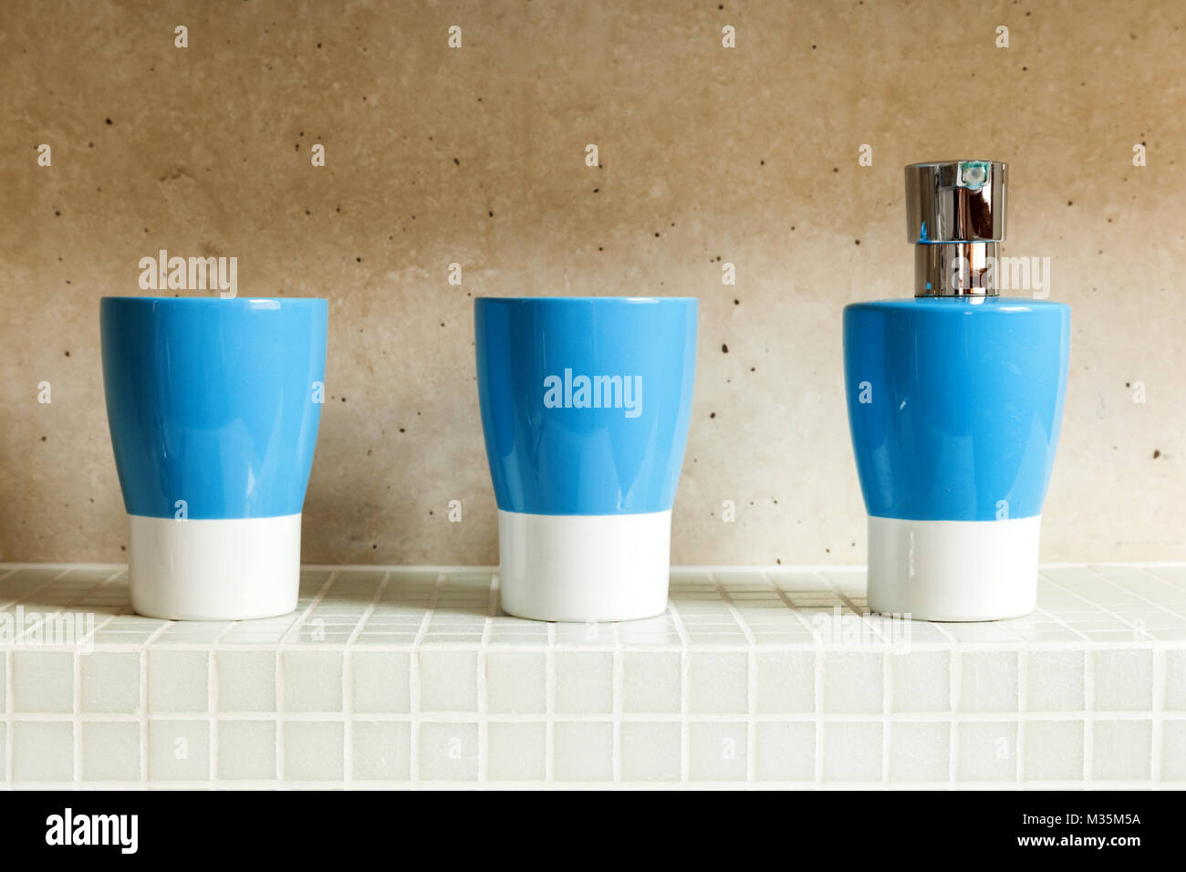 detail of the bathroom, three ceramic objects Stock Photo - Alamy