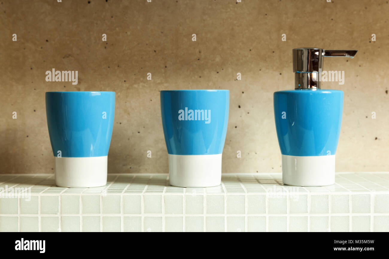 detail of the bathroom, three ceramic objects Stock Photo - Alamy