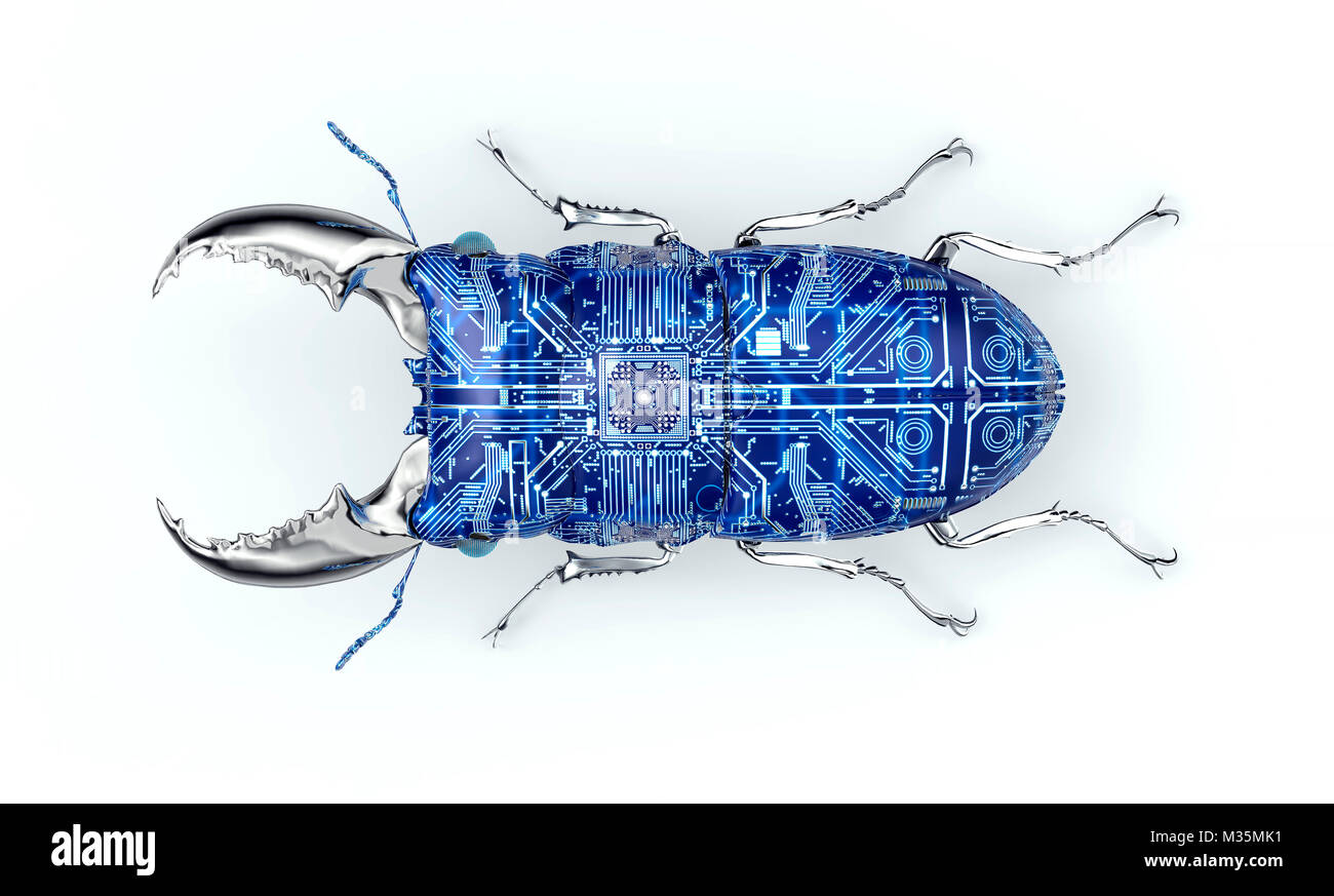 digital safety concept electronic computer bug isolated, 3D ...