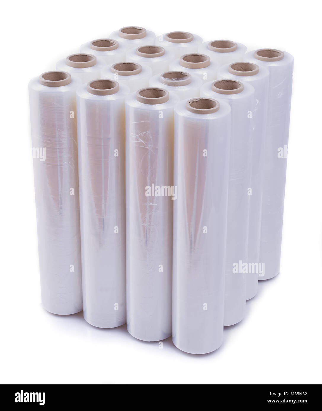 Vertically oriented rolls of stretch film on white background Stock ...