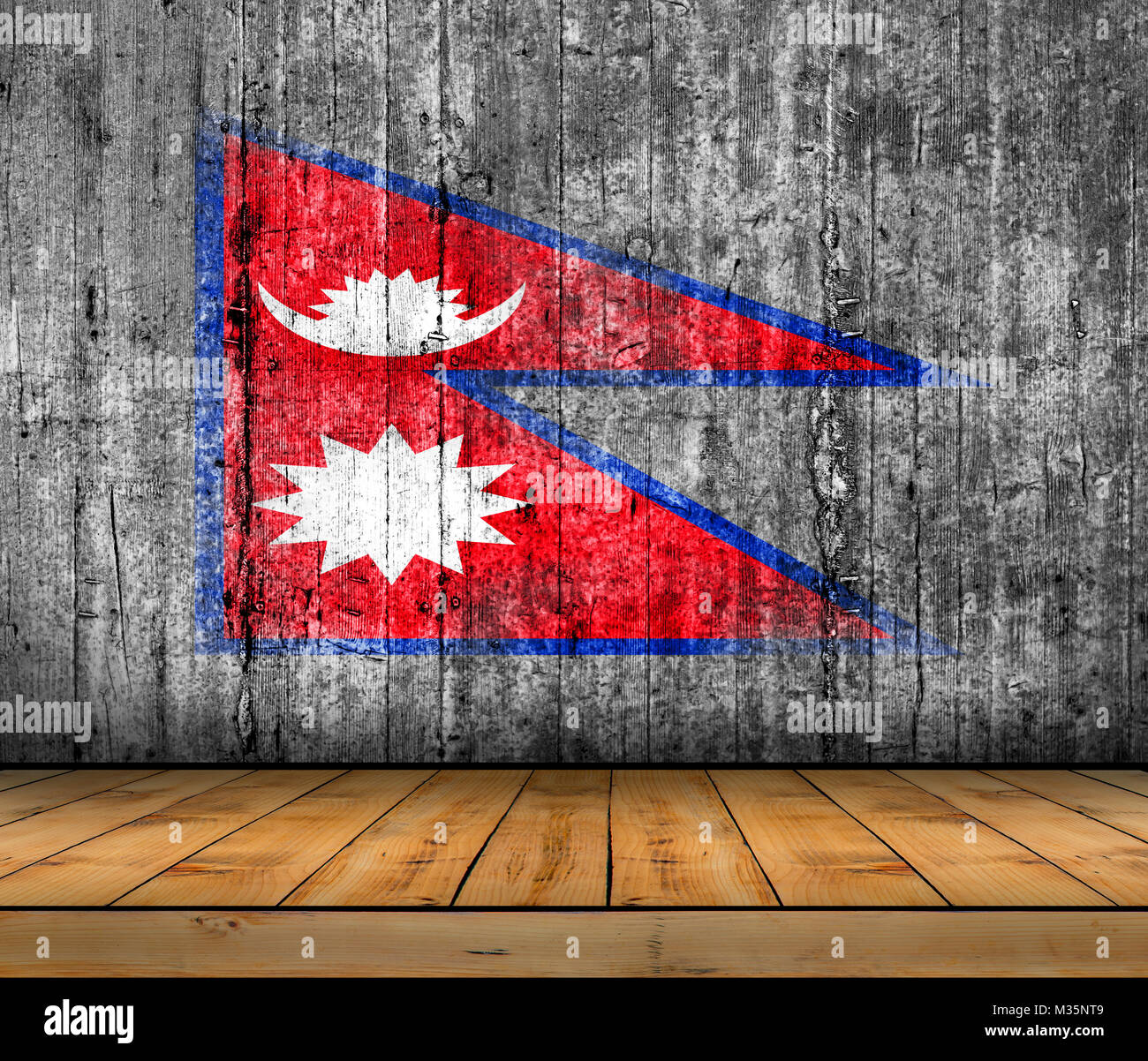Nepal flag painted on background texture gray concrete with wooden ...