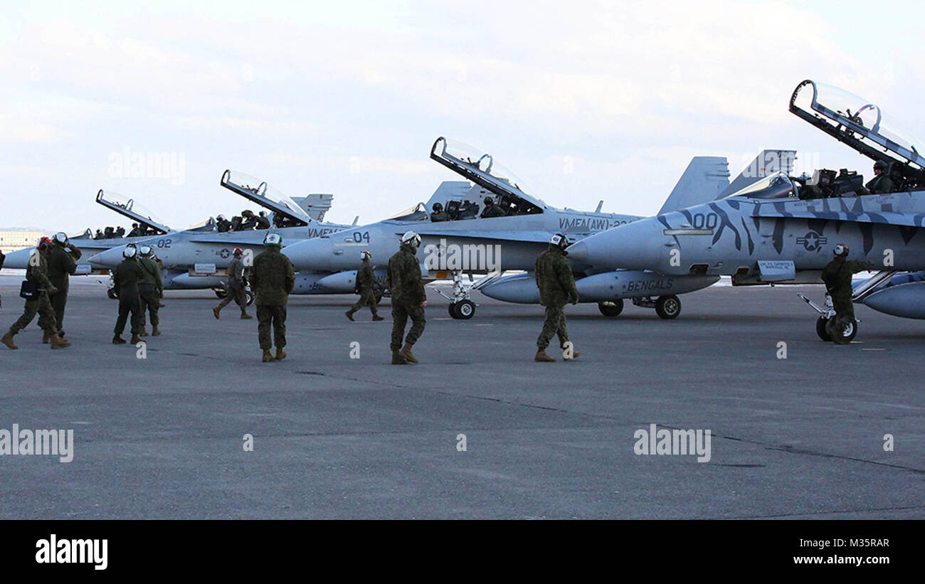 Maintainers with Marine All-Weather Fighter Attack Squadron (VMFA) 224 ...