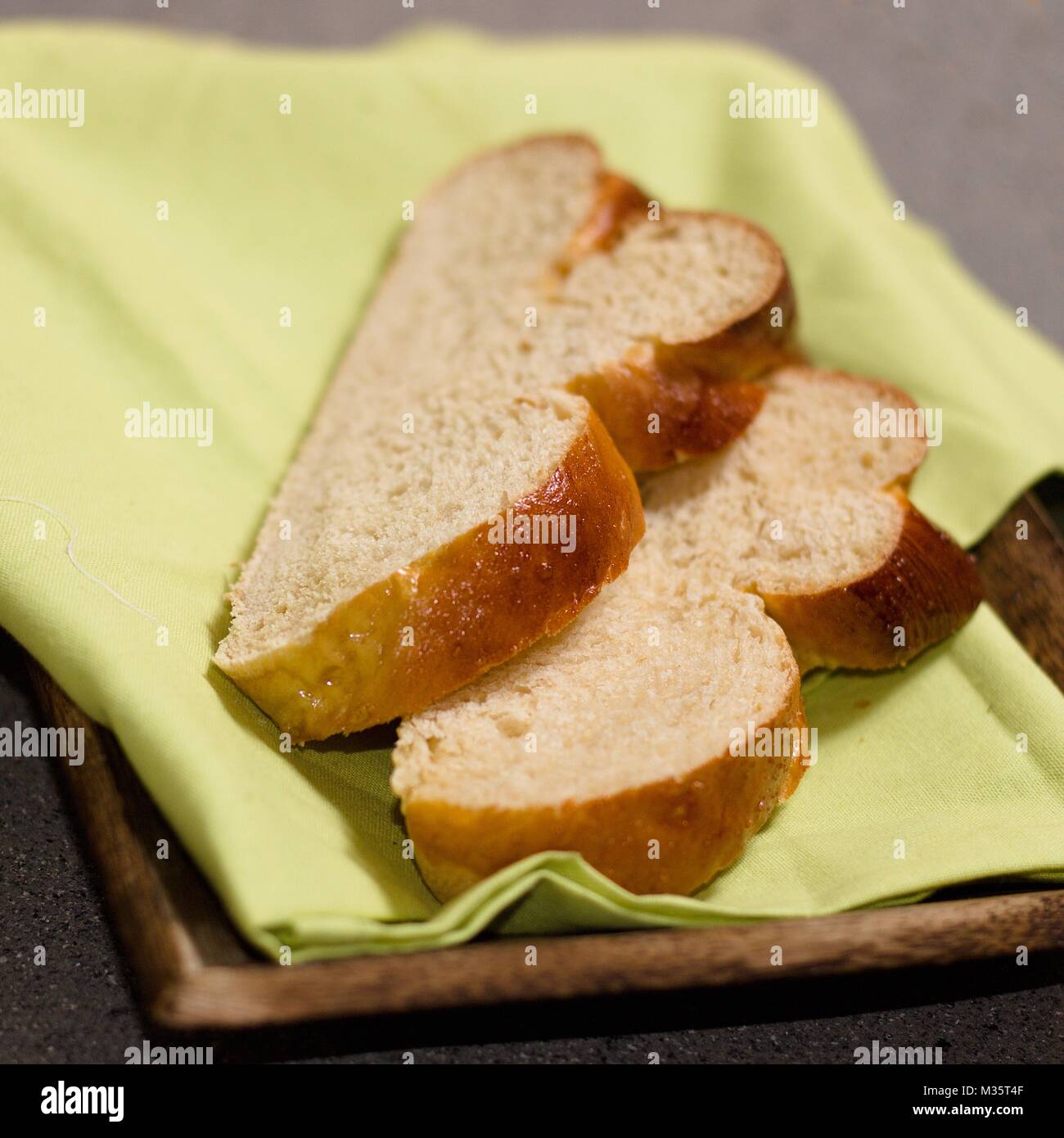 Two slices of "Vanocka" - sweet white bread with almonds and optionally ...