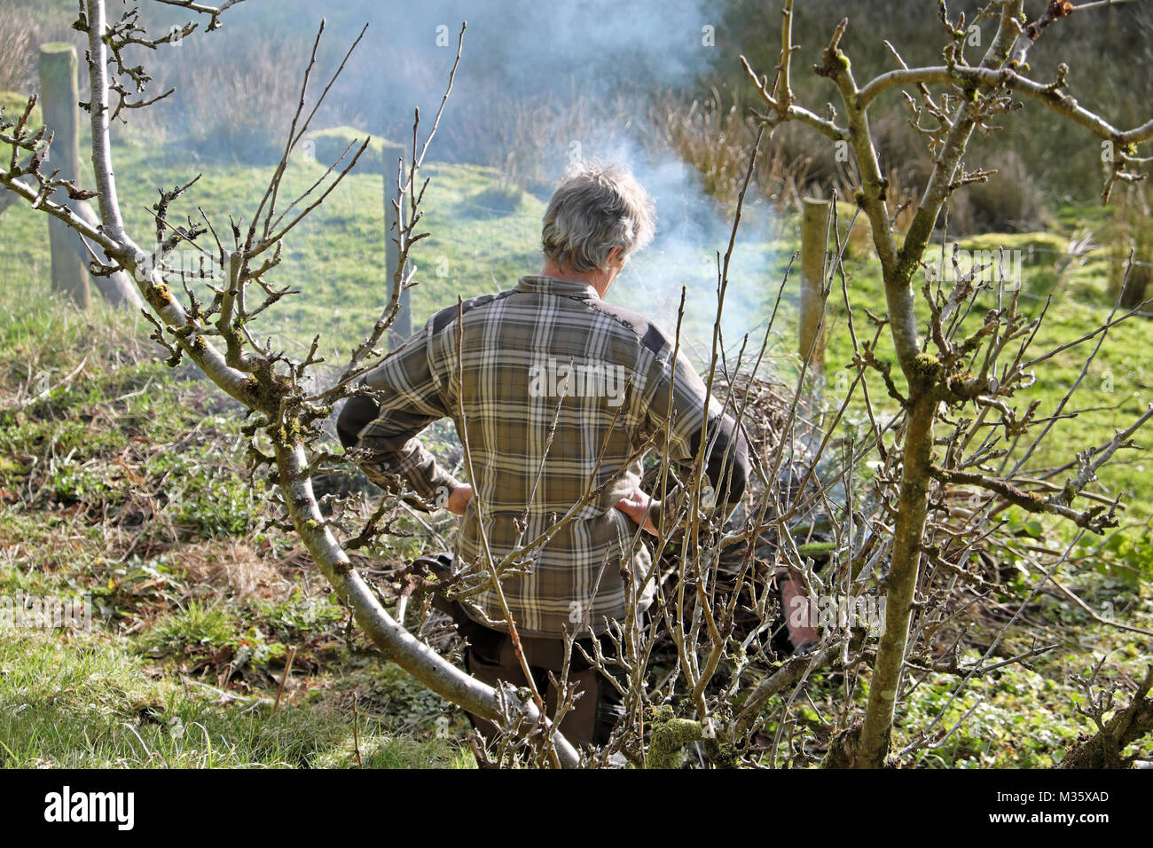 Rear view man lighting fire hi-res stock photography and images - Alamy