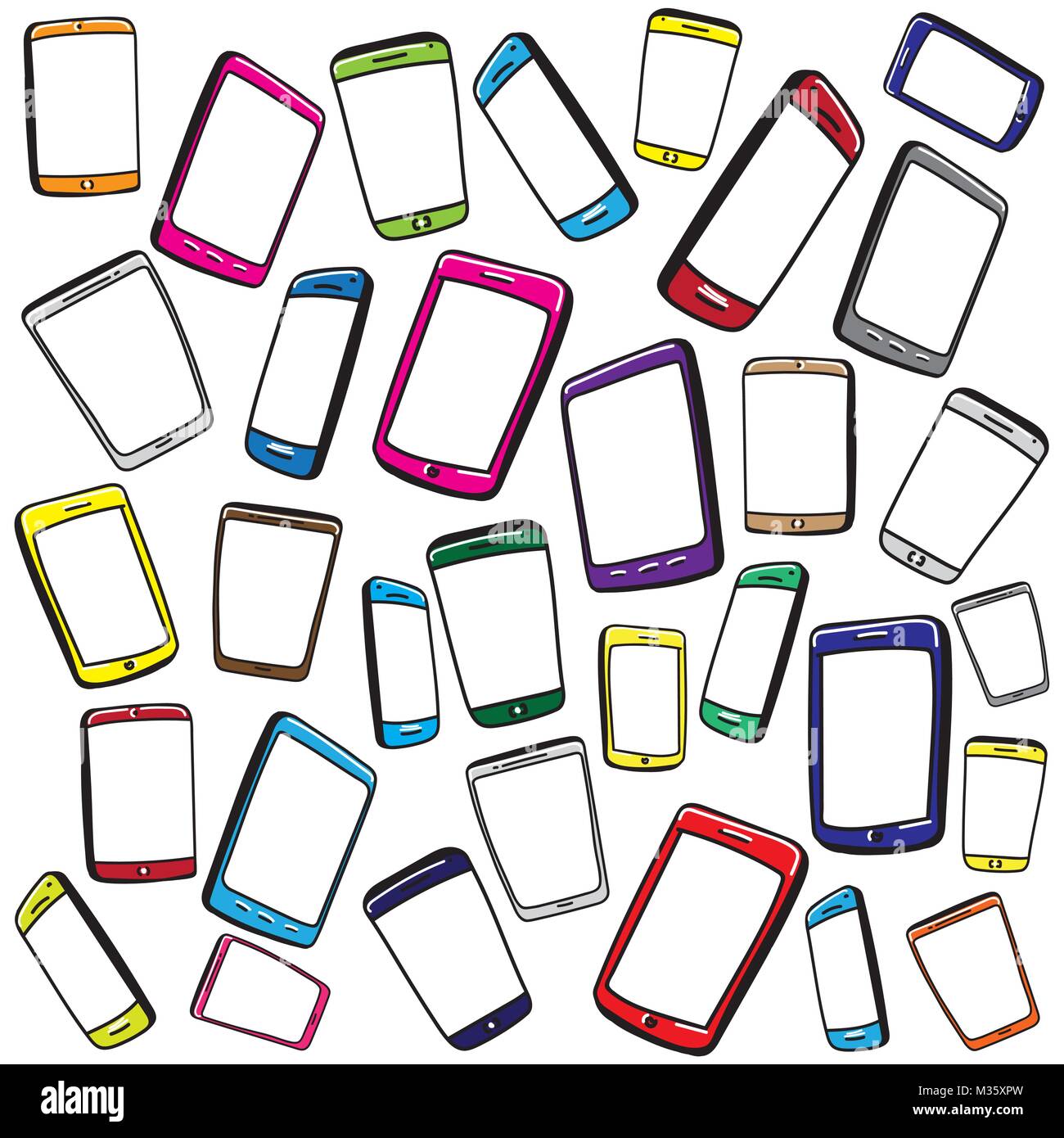 Hand drawn vector illustration of Mobile Phones and Digital Tablets ...