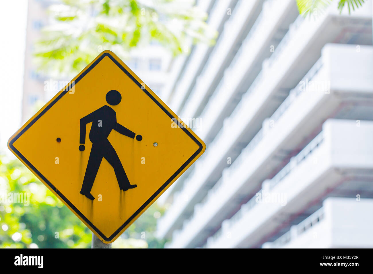 beware pedestrian cross traffic sign banner in the city Stock Photo - Alamy