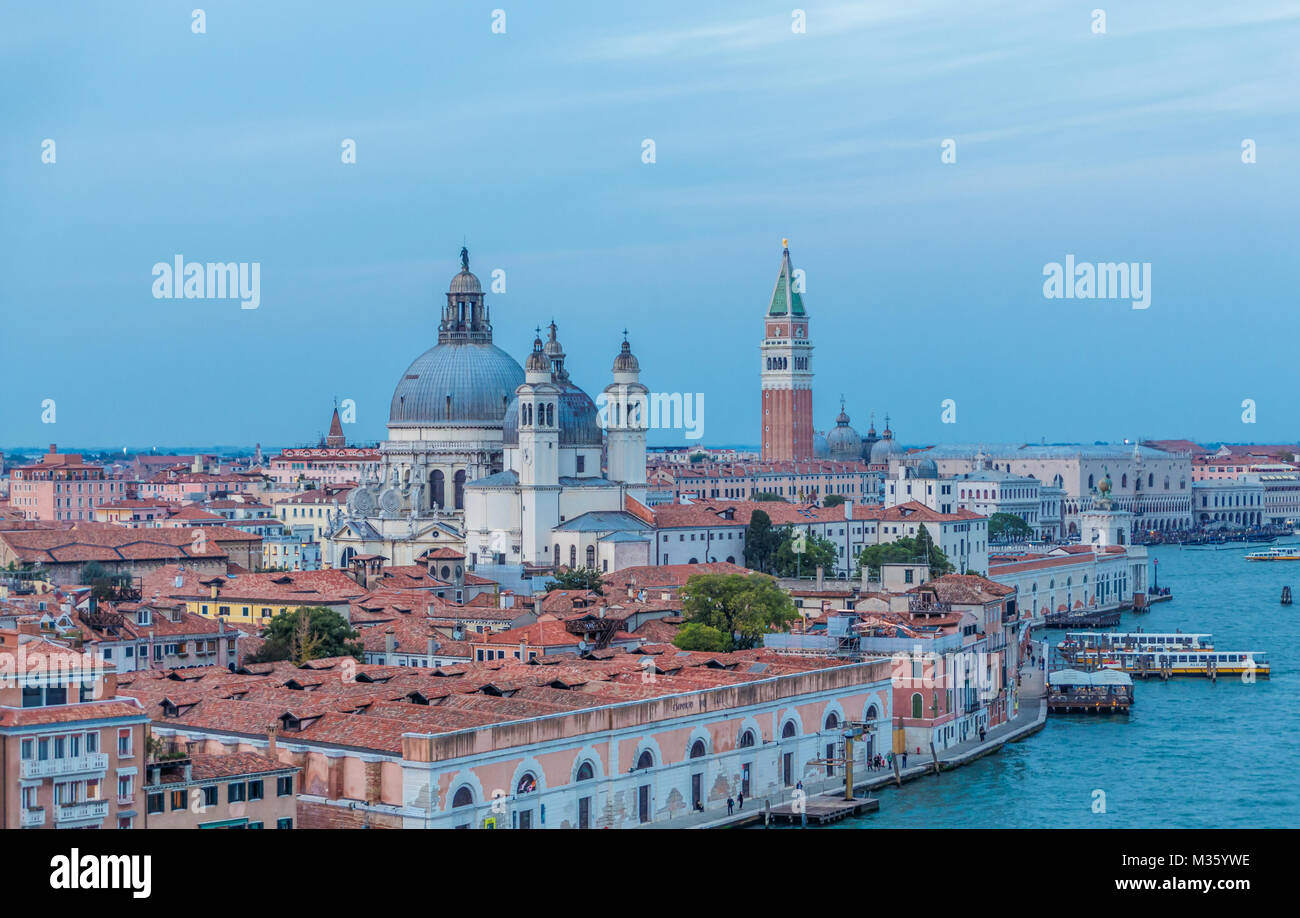 Three Church Domes and Bell Tower in Venice Dusk Stock Photo - Alamy
