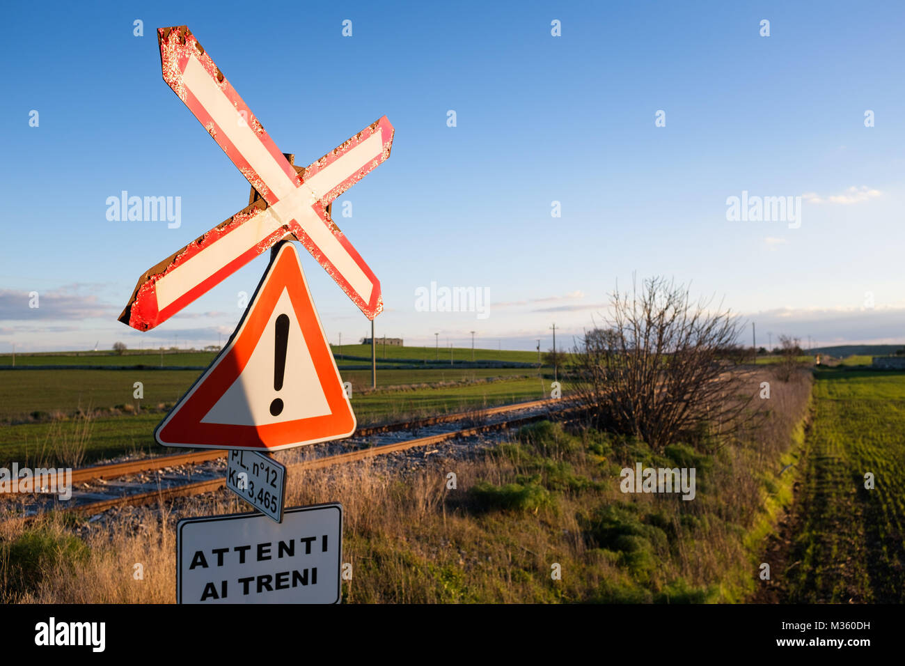 Crossing level crossbuck signal. Abandoned railroad. Apulia, Italy ...