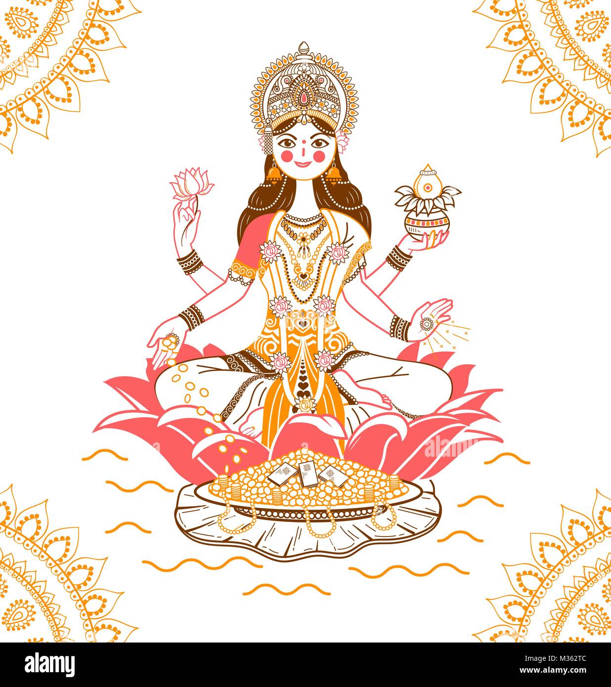 Beautiful Illustration,Poster Or Banner With Goddess Maa Laxmi Of ...