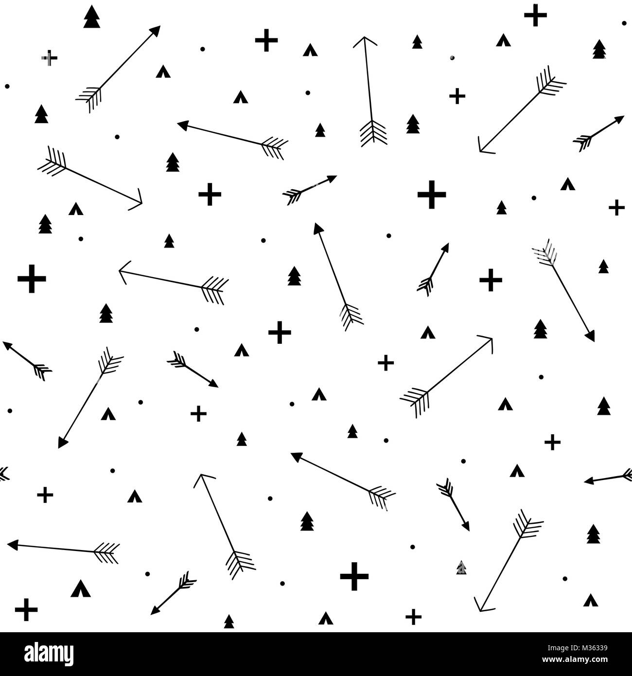 seamless background with arrows, pine tree and tipi shapes. Vector ...