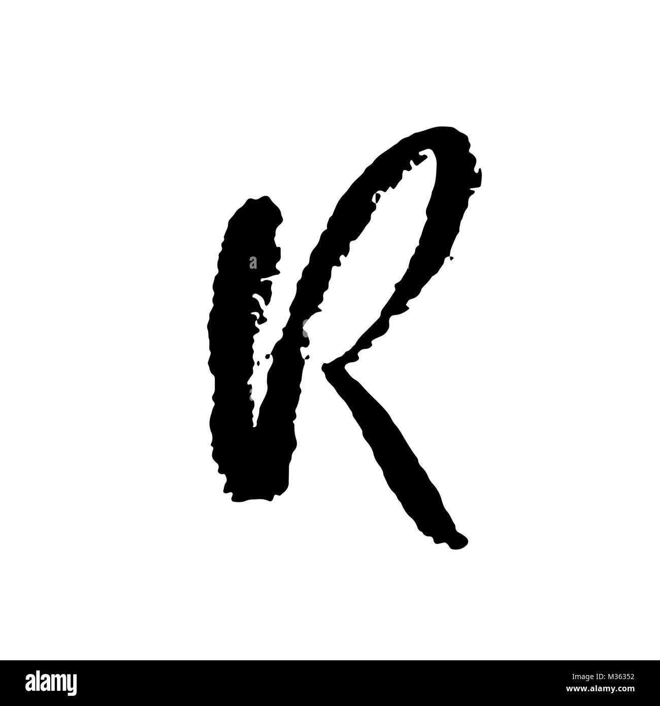 Letter R. Handwritten by dry brush. Rough strokes textured font. Vector ...