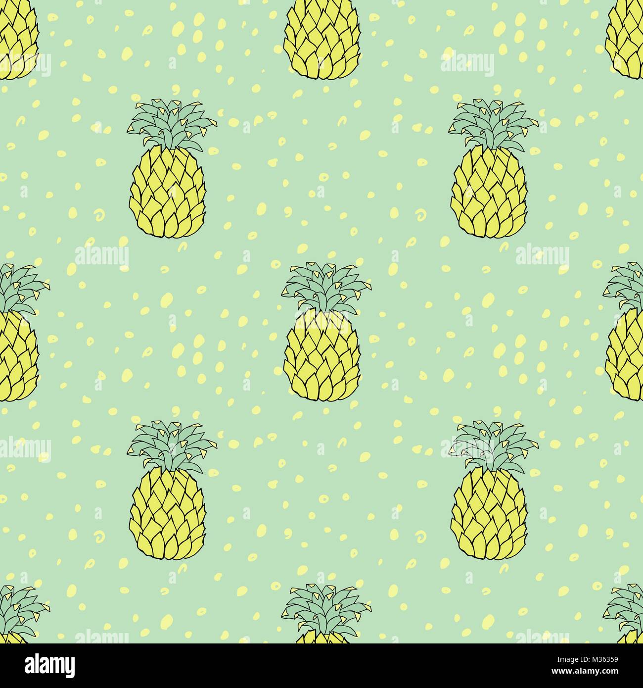 Pineapples seamless pattern. Tropic green and yellow sketch. Vector illustration Stock Vector ...