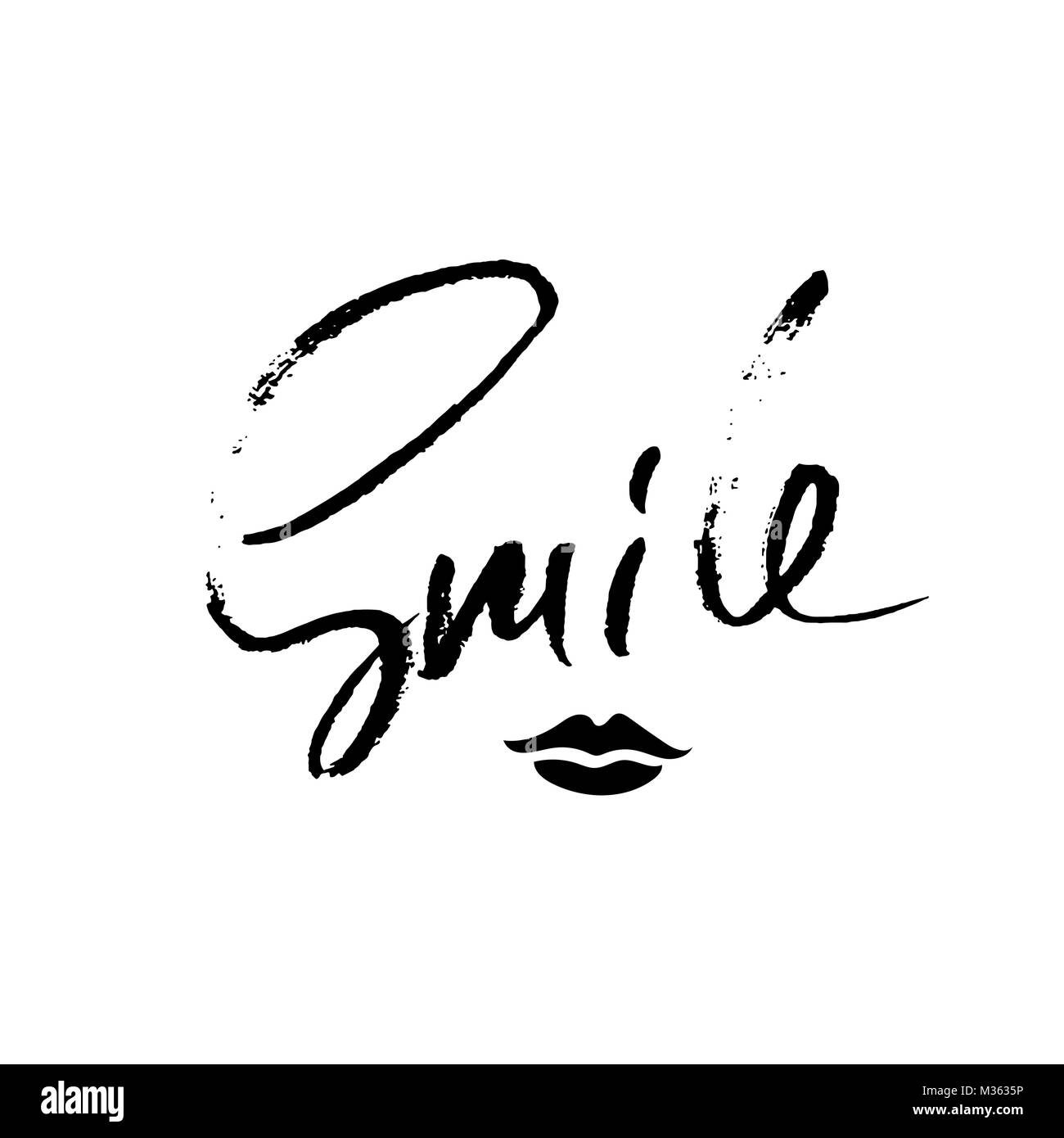 Smile. Modern dry brush lettering. Romantic typography poster ...