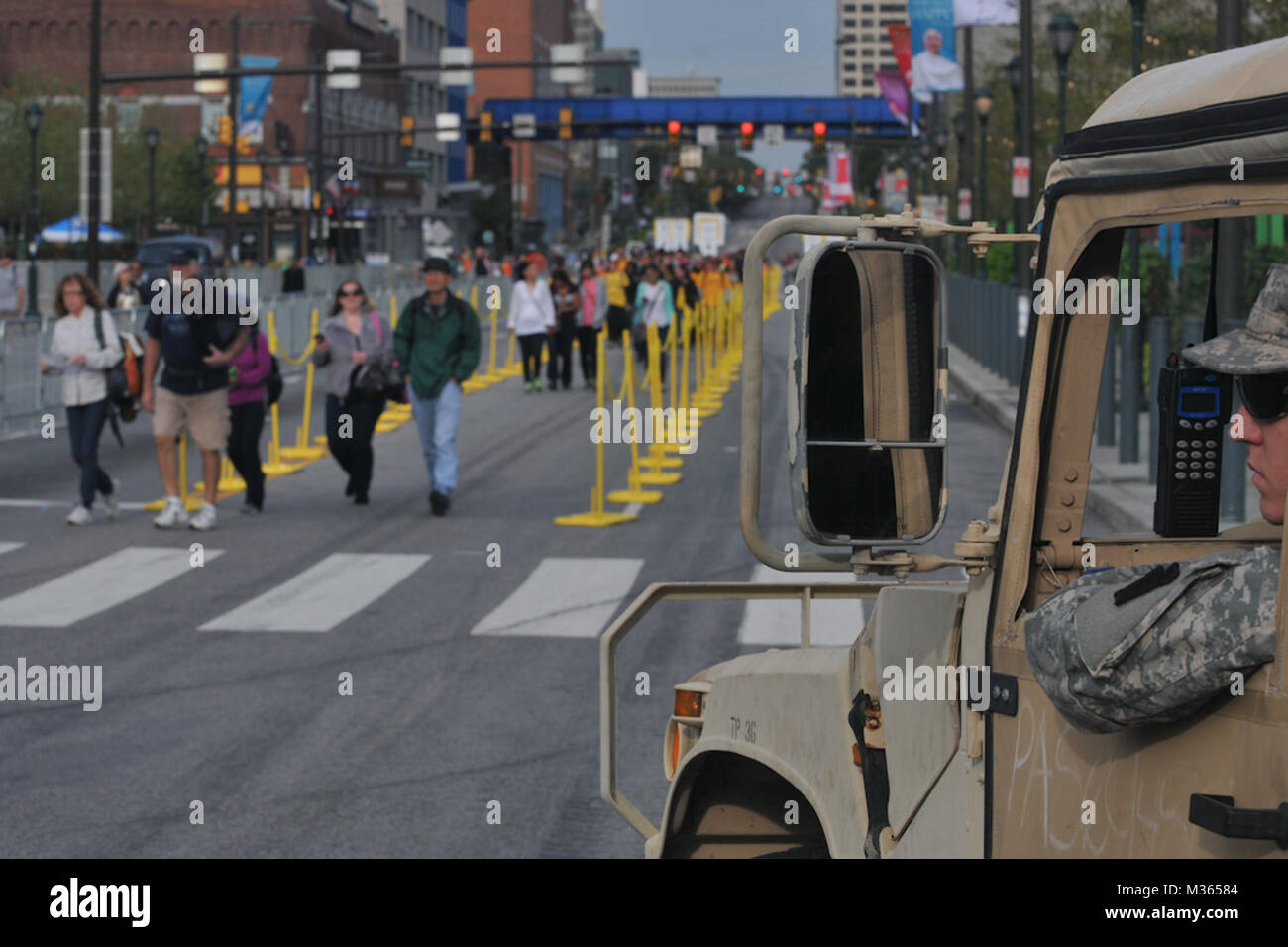 Pennsylvania Army National Guard Soldier secures a check point during ...