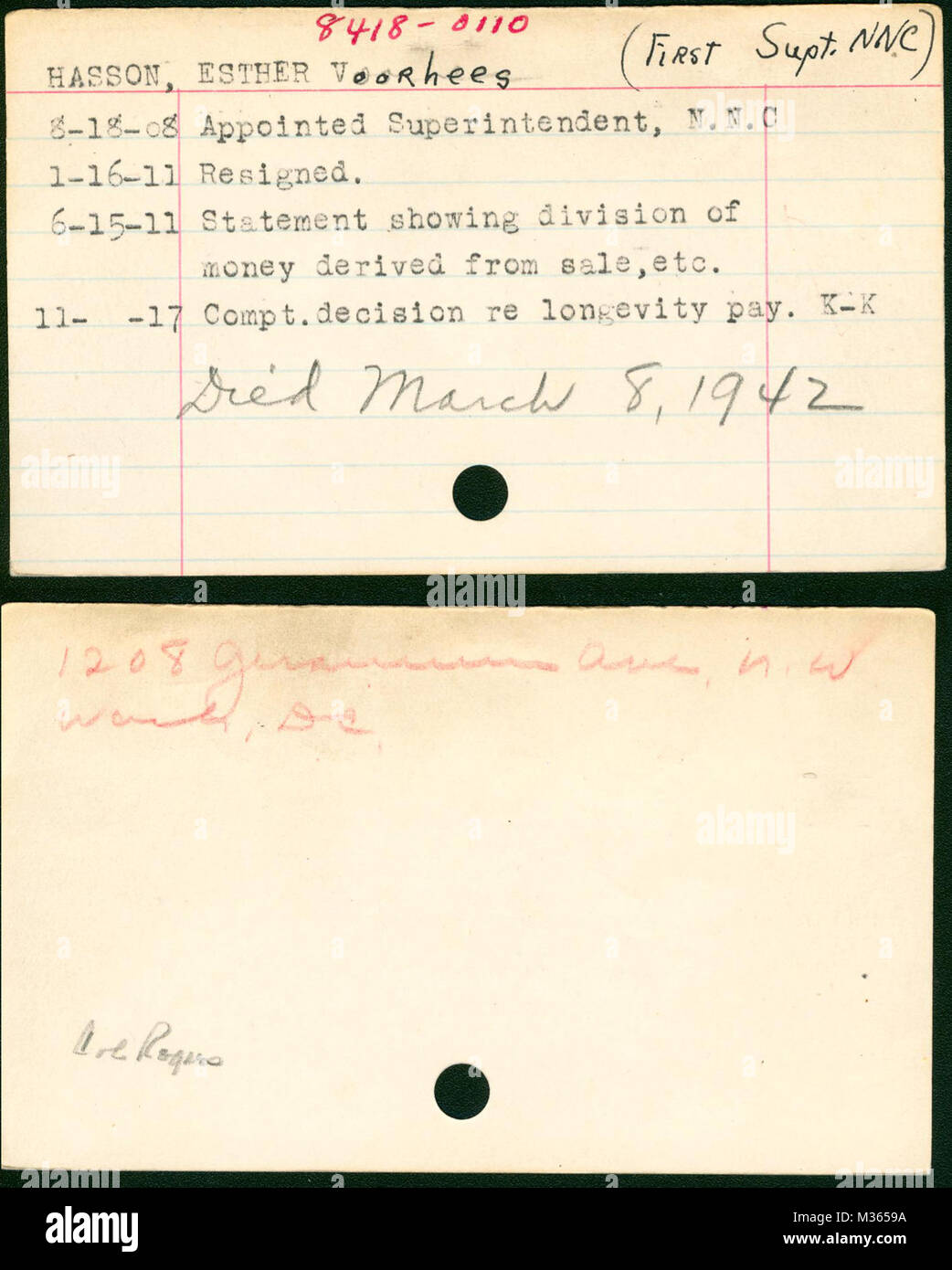 Esther Voorhees Hasson's Nurse Corps Index Card by NavyMedicine Stock ...