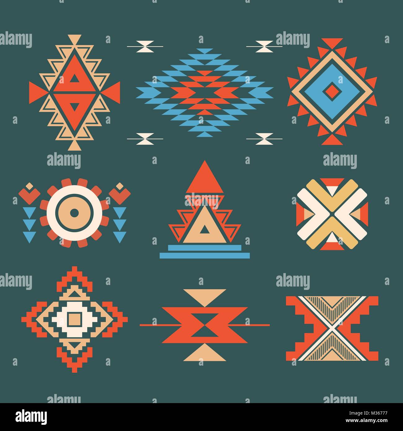 Tribal ethnic colored elements on dark background . Vector Stock Vector ...