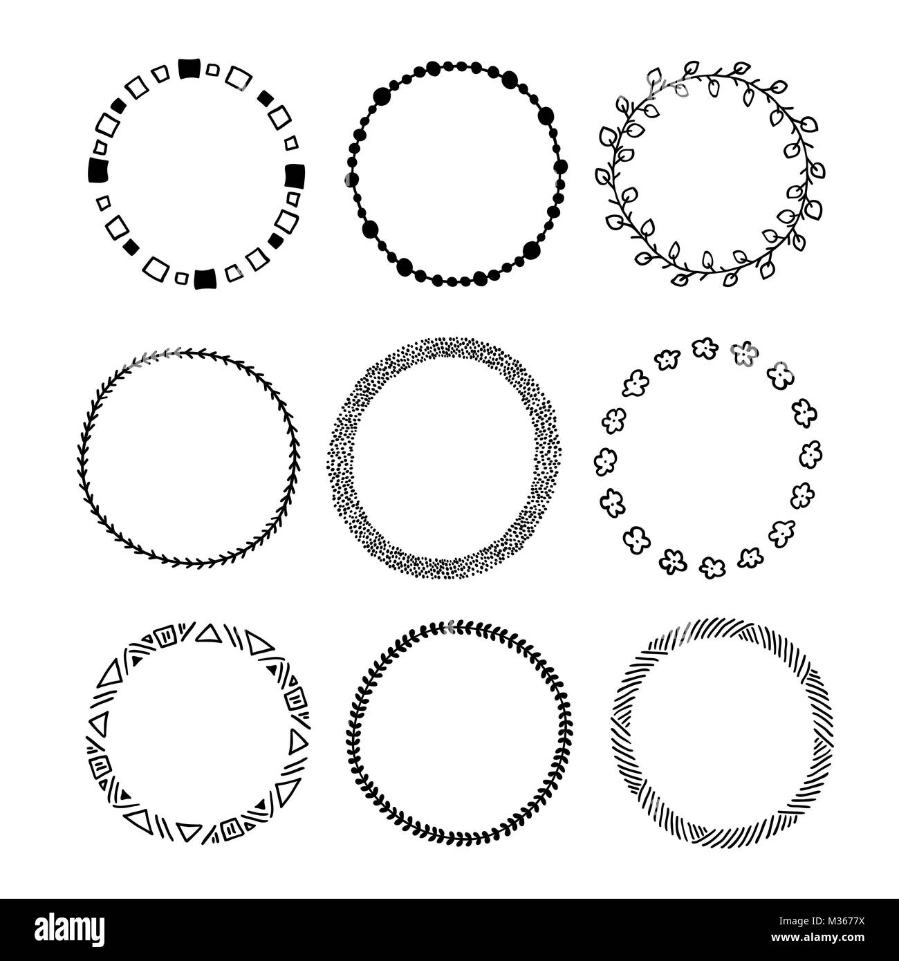 Simple hand drawn circle frames . Round doodle vector sketch tem Stock ...