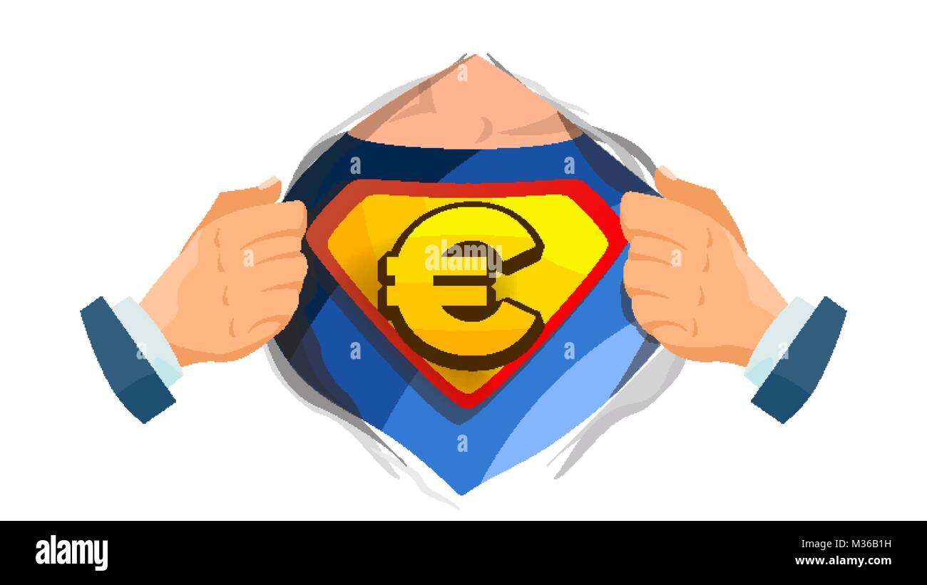 Euro Sign Vector. Superhero Open Shirt With Shield Badge. Isolated ...