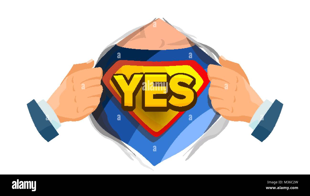 Yes Sign Vector. Superhero Open Shirt With Shield Badge. Isolated Flat ...