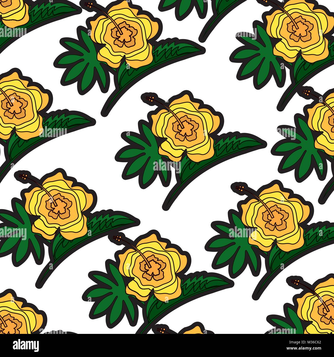 hibiscus flower leaves decoration pattern design Stock Vector Image ...