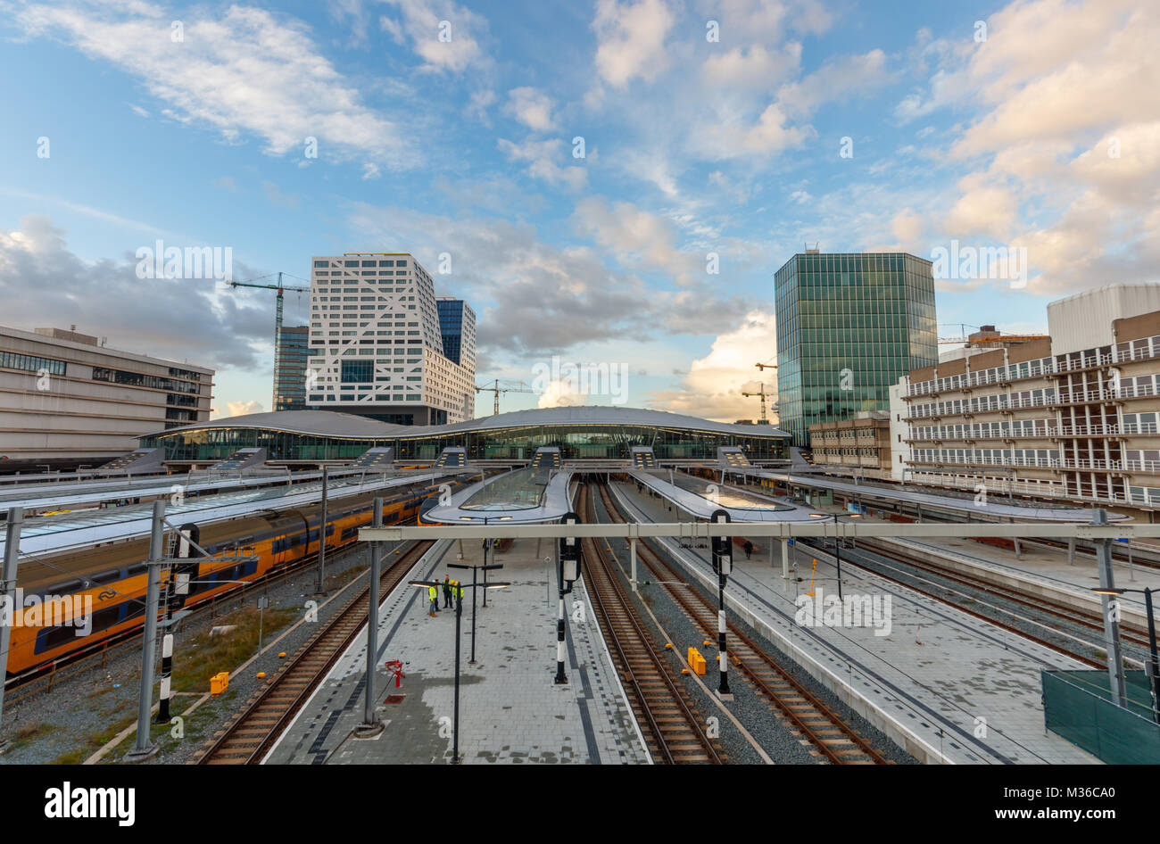 The City Hall and Utrecht Centraal railway station with platforms ...