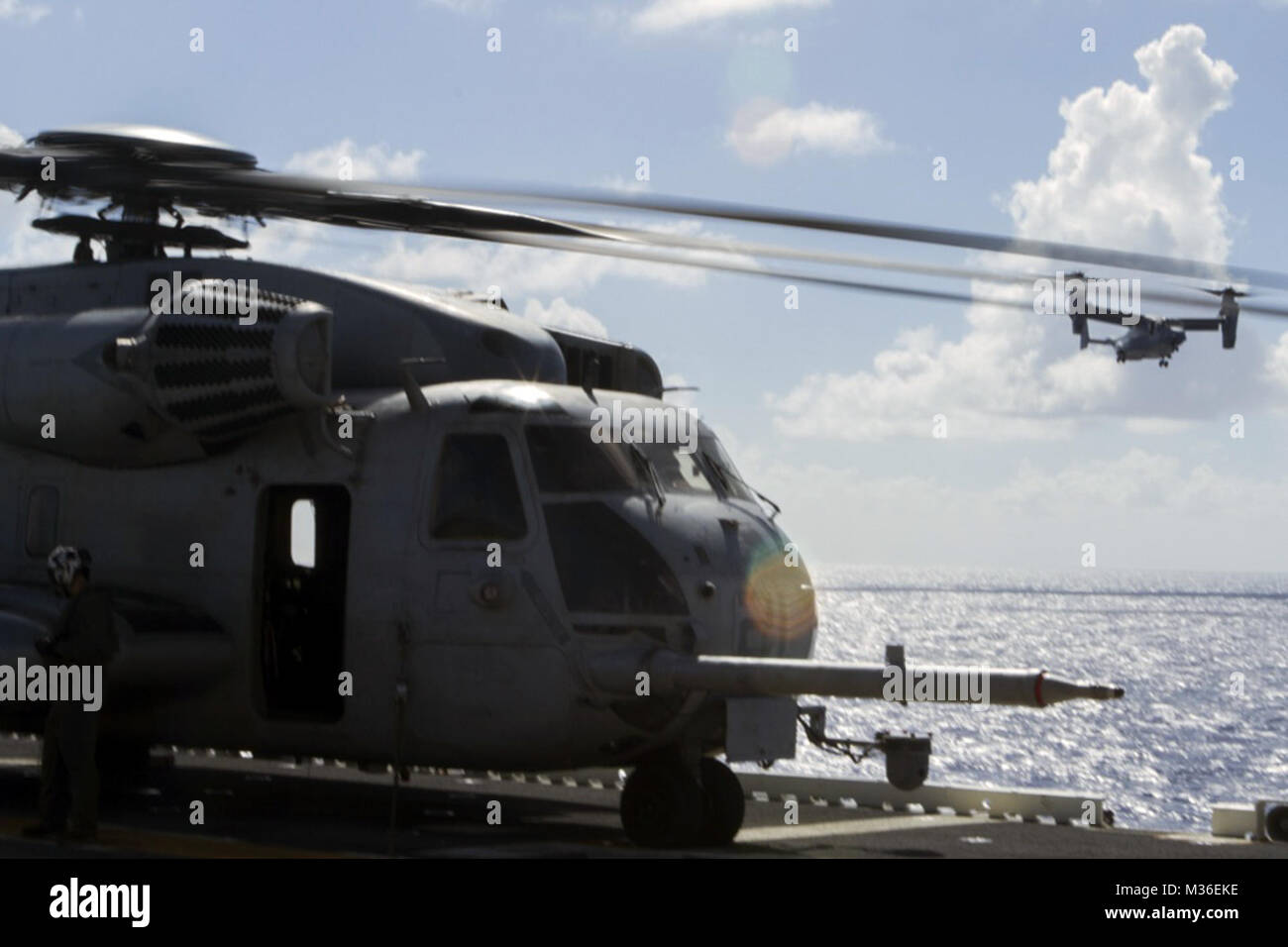 Flight ops continuous for Marine MV-22 squadron aboard USS Bonhomme ...
