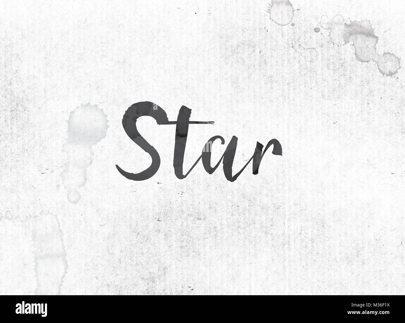 The word Star concept and theme painted in black ink on a watercolor ...