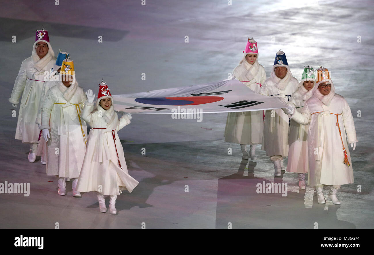 South Korean Athletes present the South Korean flag during the Opening ...