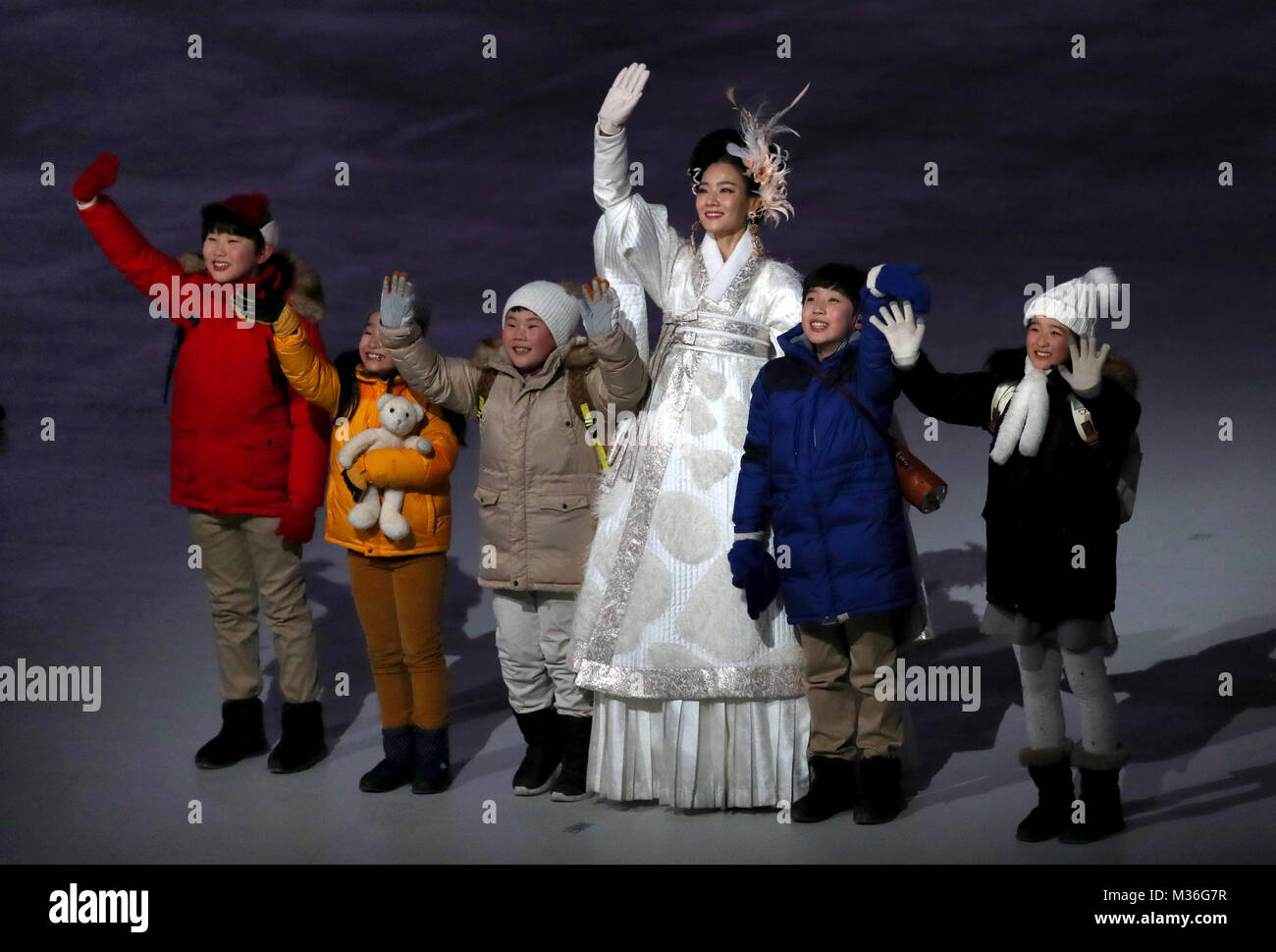 Performers and mascots during the Opening Ceremony of the PyeongChang ...
