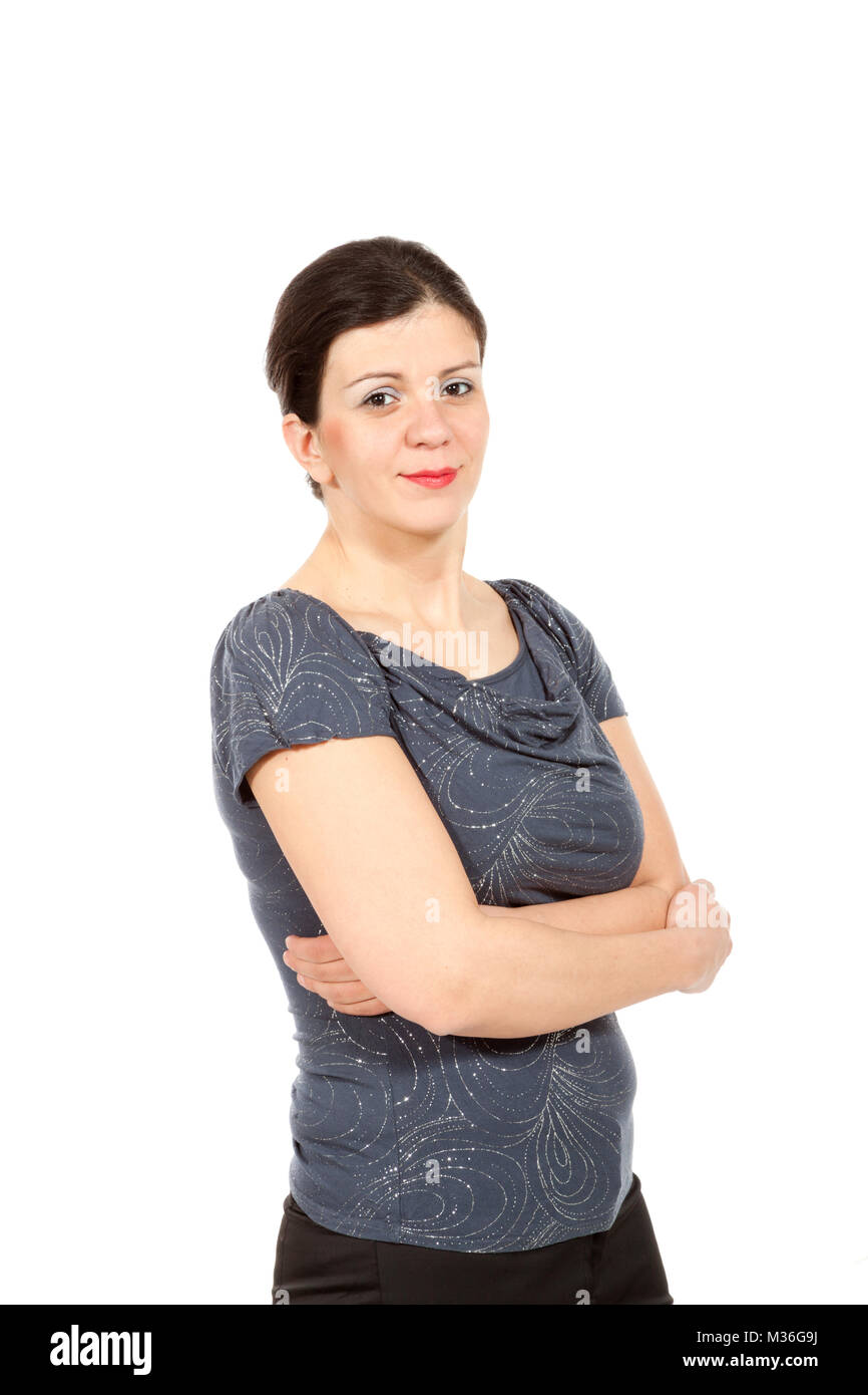 nice woman with gray blouse, portrait in studio Stock Photo - Alamy