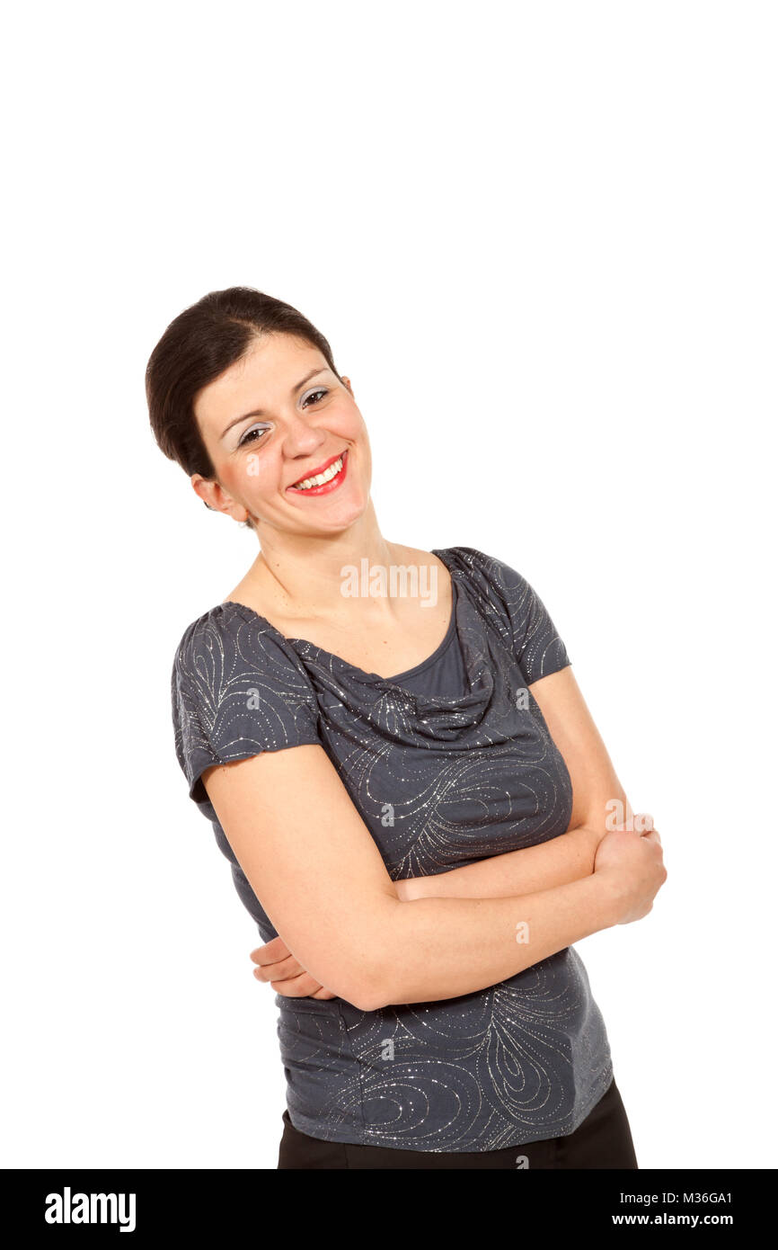 nice woman with gray blouse, portrait in studio Stock Photo - Alamy