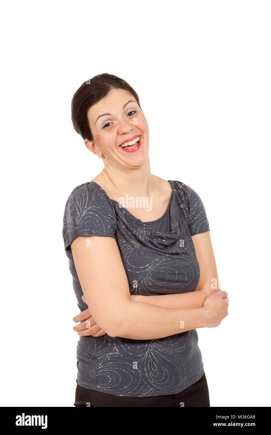 nice woman with gray blouse, portrait in studio Stock Photo - Alamy