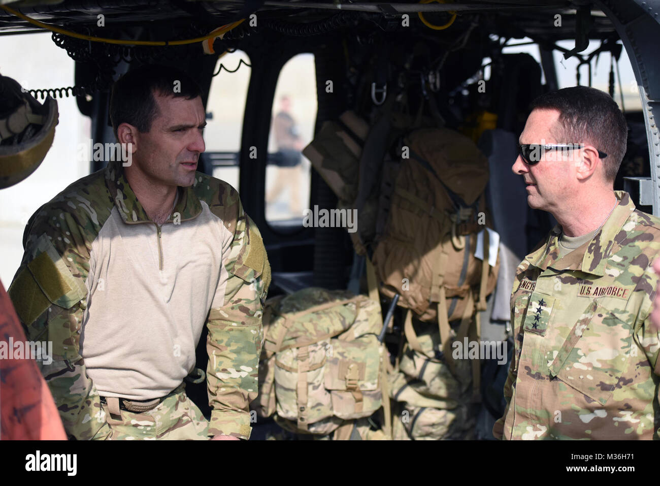 Air Force Maj. Bevan Hart, combat rescue officer, talks with Air Force ...