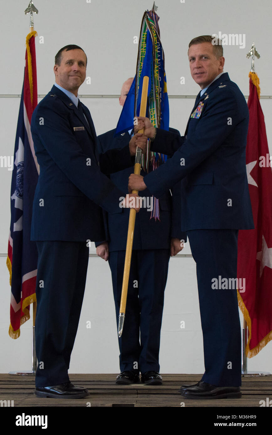 U.S. Air Force Brig. Stephen Rader receives the 153rd Airlift Wing ...