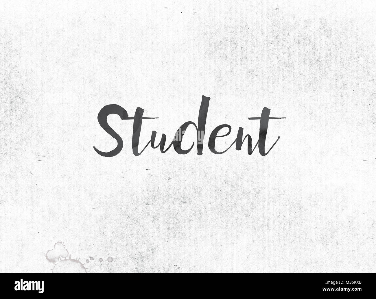 The word Student concept and theme painted in black ink on a watercolor ...