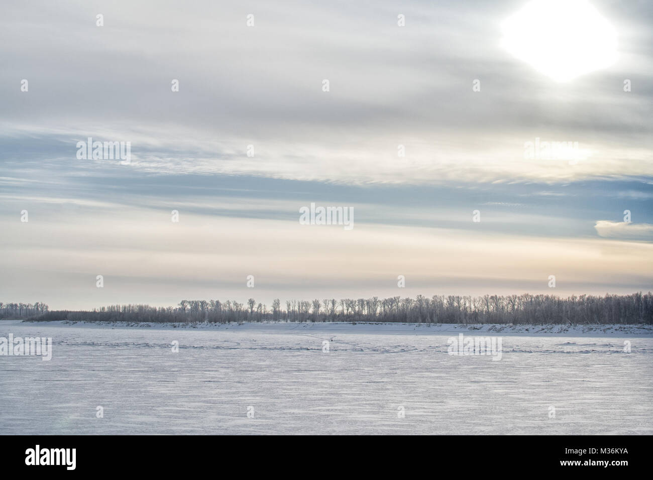 panorama of the snow river Ob city Nizhnevartovsk Russia Siberia Stock ...