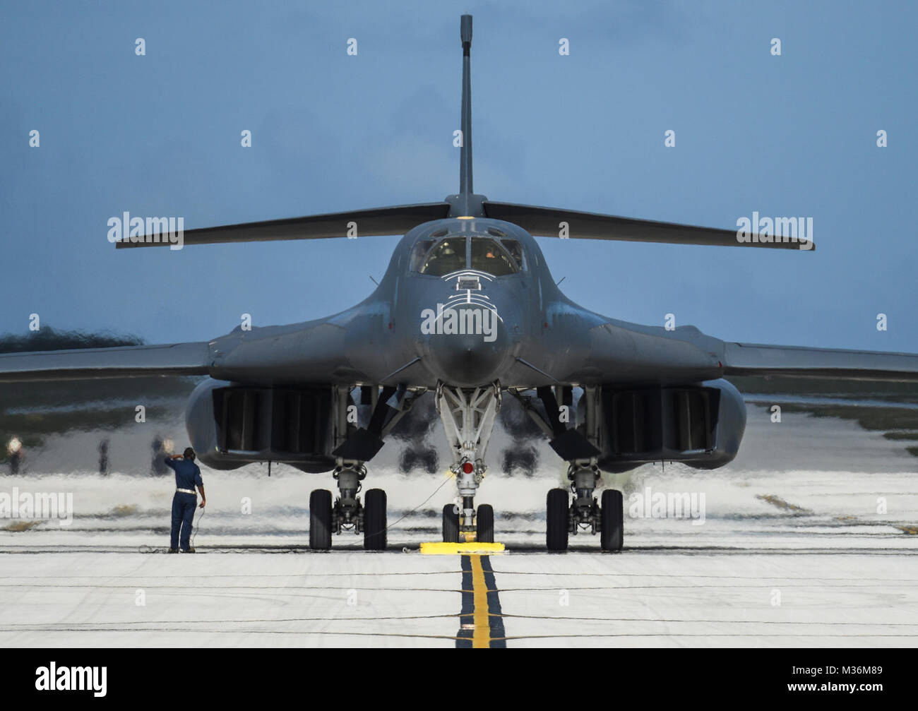 A U.S. Air Force B-1B Lancer assigned to the 9th Expeditionary Bomb ...