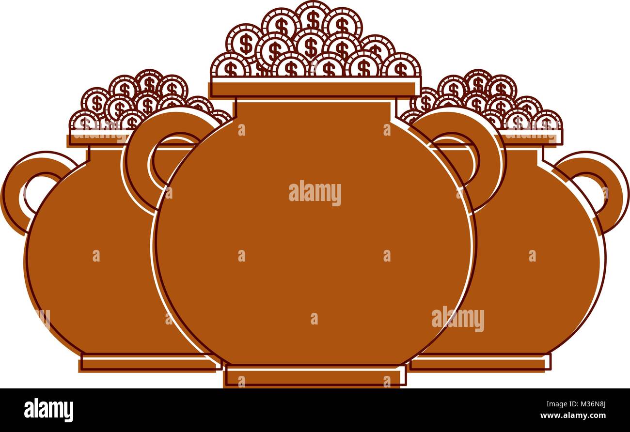 three brown pot full gold coins treasure Stock Vector Image & Art - Alamy
