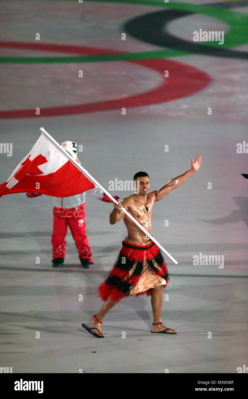 Tonga flag bearer Pita Taufatofua during the Opening Ceremony of the ...