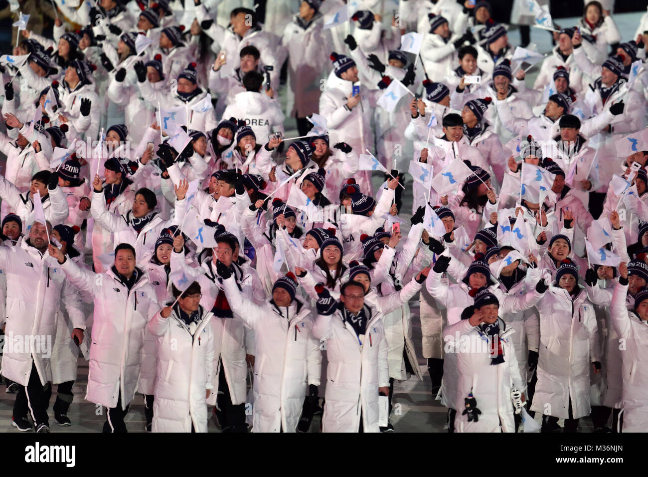 North Korean and South Korean athletes during the Opening Ceremony of ...