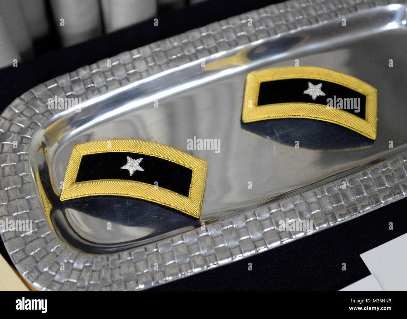 Brigadier General rank insignia for a U.S. Army Service Uniform rests ...