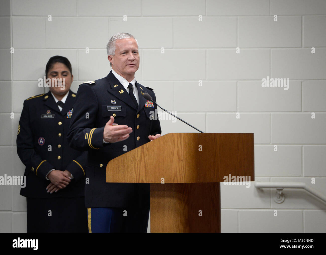 Army Col. David Counts, makes remarks during a ceremony honoring Army ...