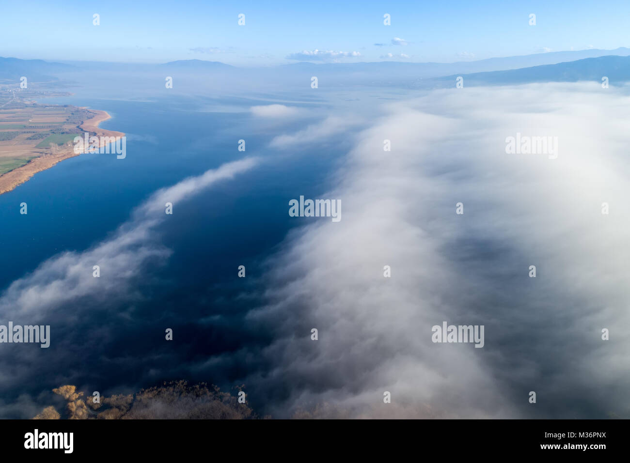 Aerial View. Flying over the clouds . Aerial camera shot. Landscape ...