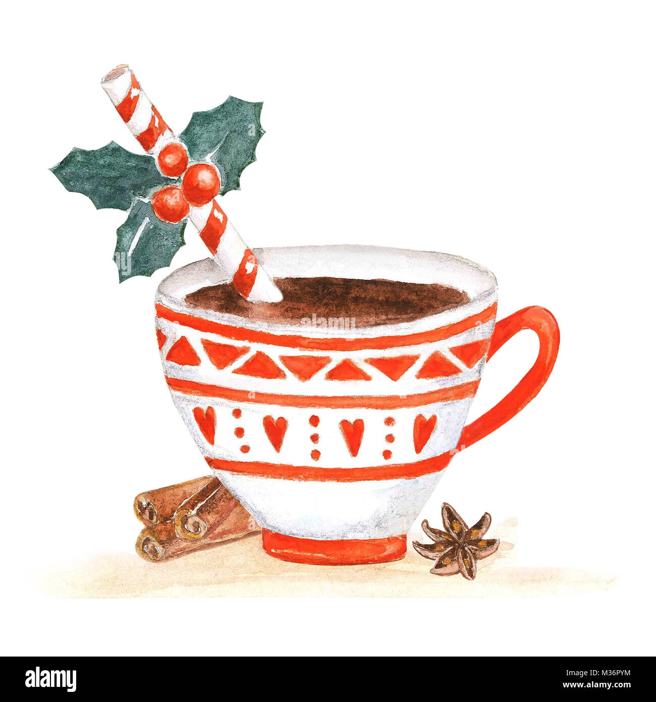 Cup with hot drink. Christmas watercolor illustration isolated on white ...