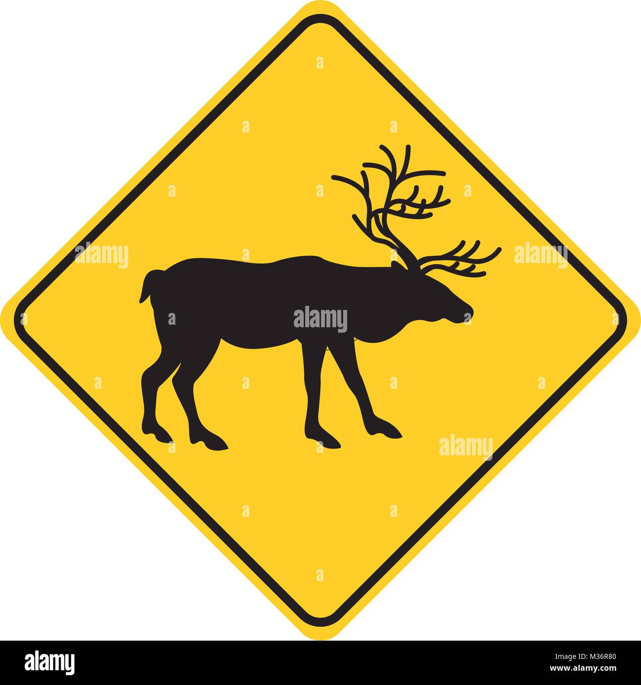 deer silhouette animal traffic sign yellow vector illustration Stock ...